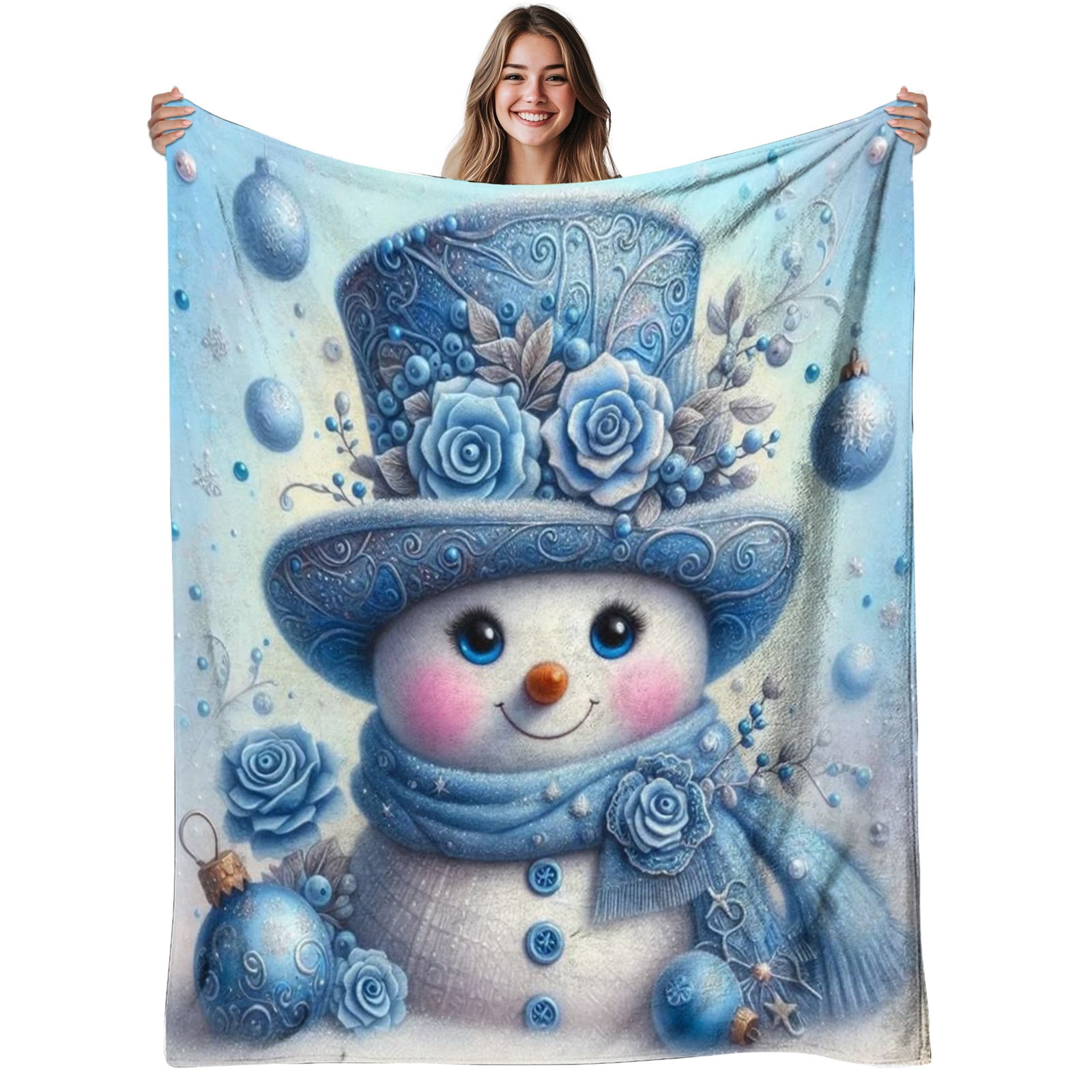 1 Piece Snowman and Rose Flannel Blanket - Soft and Warm All-Season ...