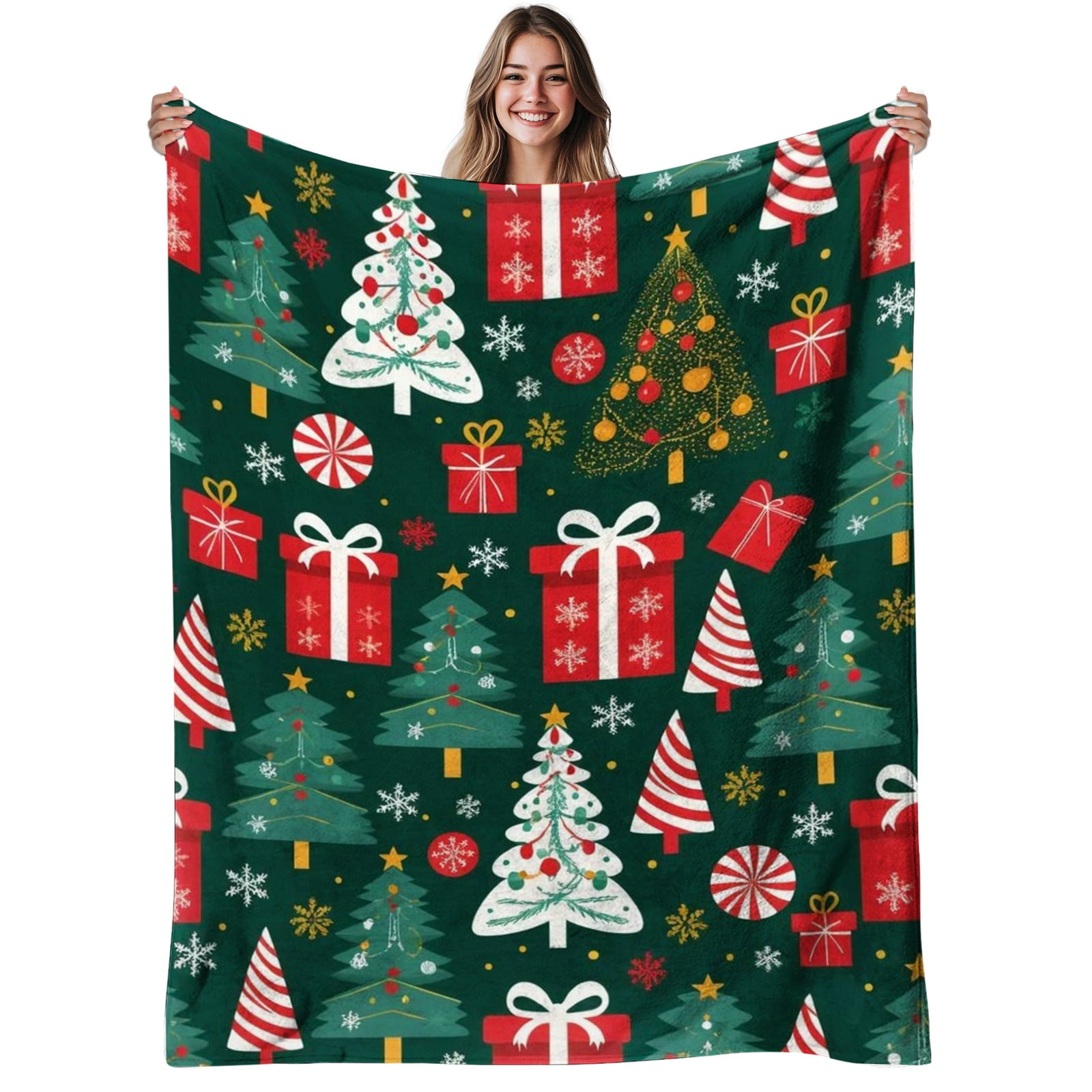 1 Piece Soft and Warm Flannel Christmas Tree and Snowflake Blanket ...