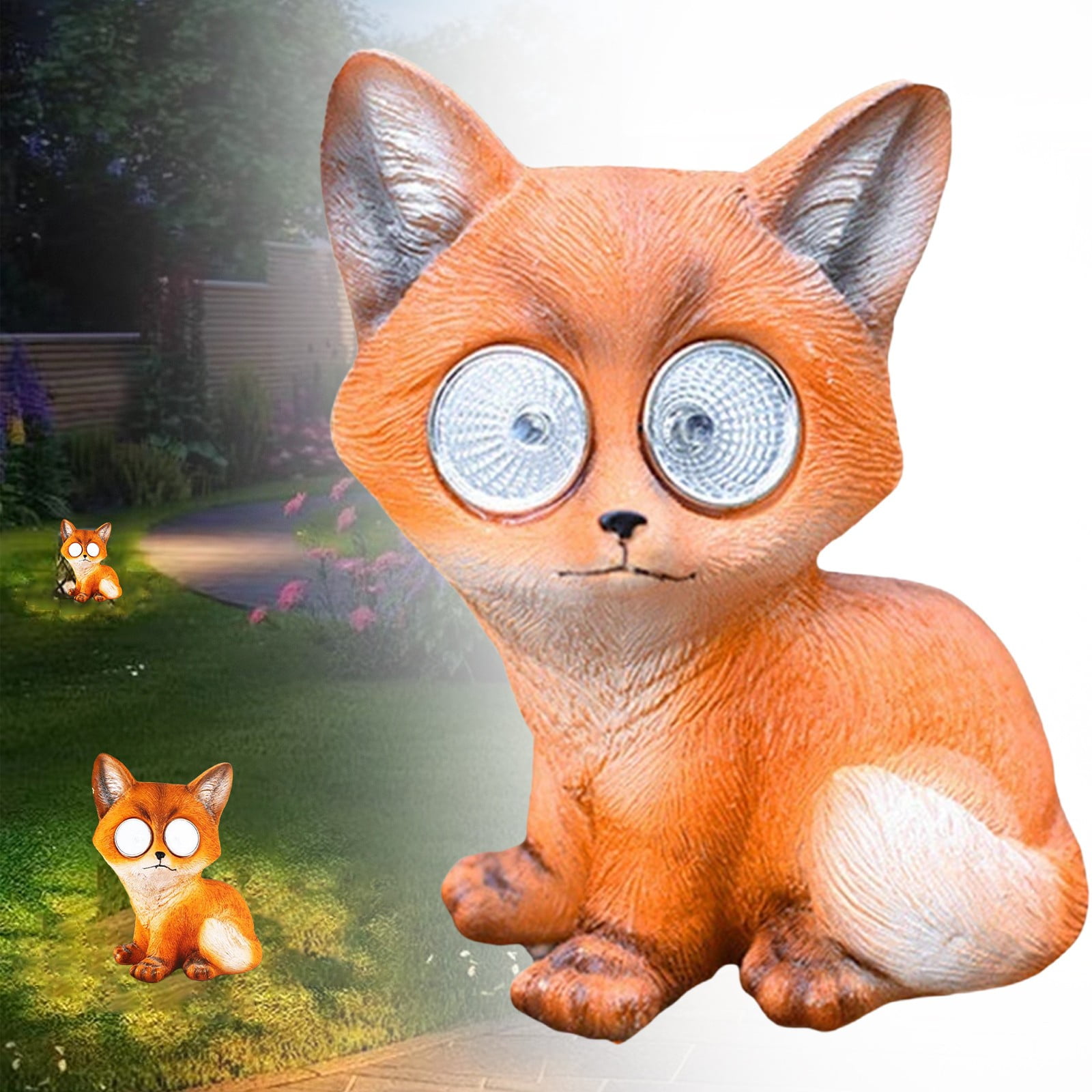 1 Piece Solar Fox Garden Statue Resin Led Firefly Lamp Glass Garden ...