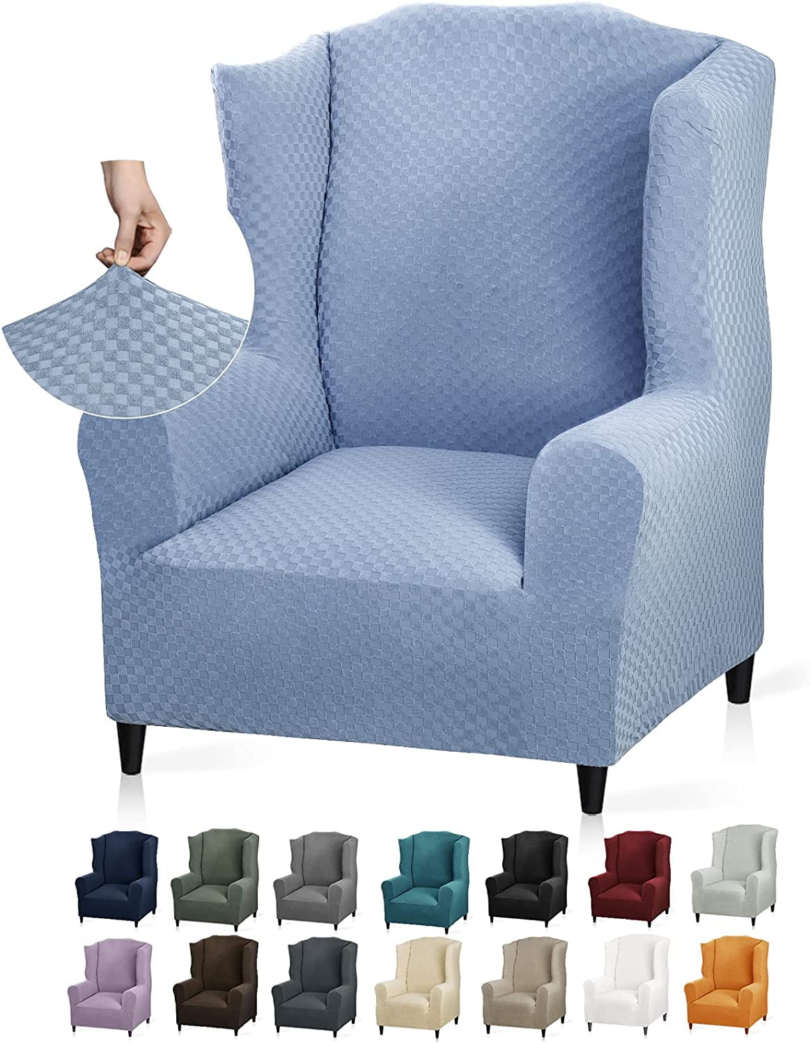 1 Piece Stretch Wingback Chair Slipcover Latest Jacquard Design Wing ...