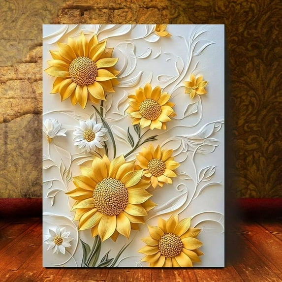 1 Piece Sunflower Canvas Painting with Wooden Frame, Bright Yellow Wall ...