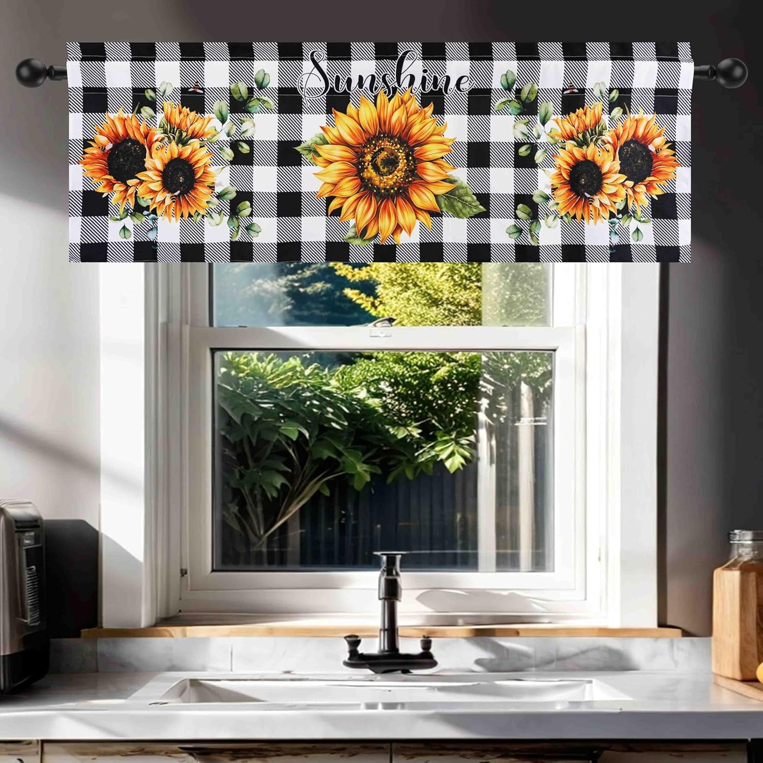 1 Piece Sunflower Kitchen Curtains and Valances Set for Windows ...
