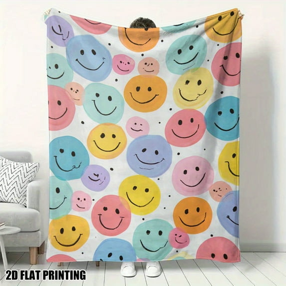 1 Piece Super Soft Happy Smiling Face Flannel Blanket Relax All Year ...