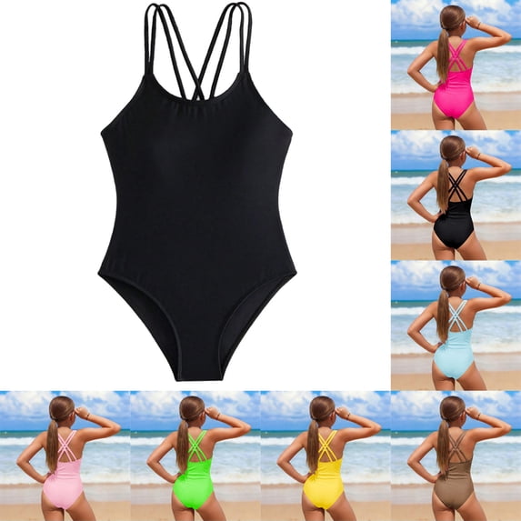1 Piece Swimsuit Girls Padded Bathing Suit Quick Dry Swimwear Cross ...