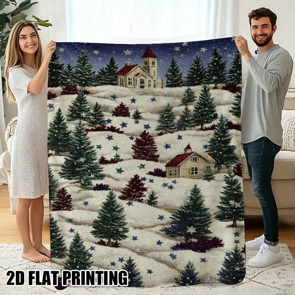 1 Piece Ultra Soft Flannel Christmas Snow Village Scene Blanket - Cozy ...