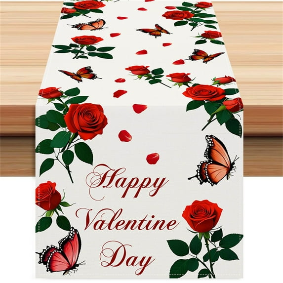 1 Piece Valentines Day Rose Butterfly Table Flag Tablecloth Printed ...