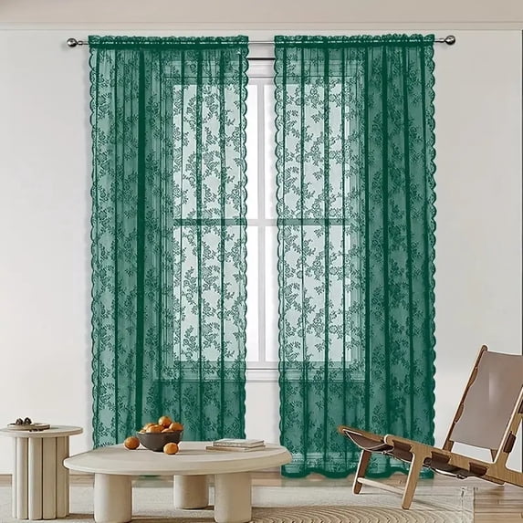 1 Piece Vintage Floral Embroidery Clear Lace Curtain Panel - Privacy ...