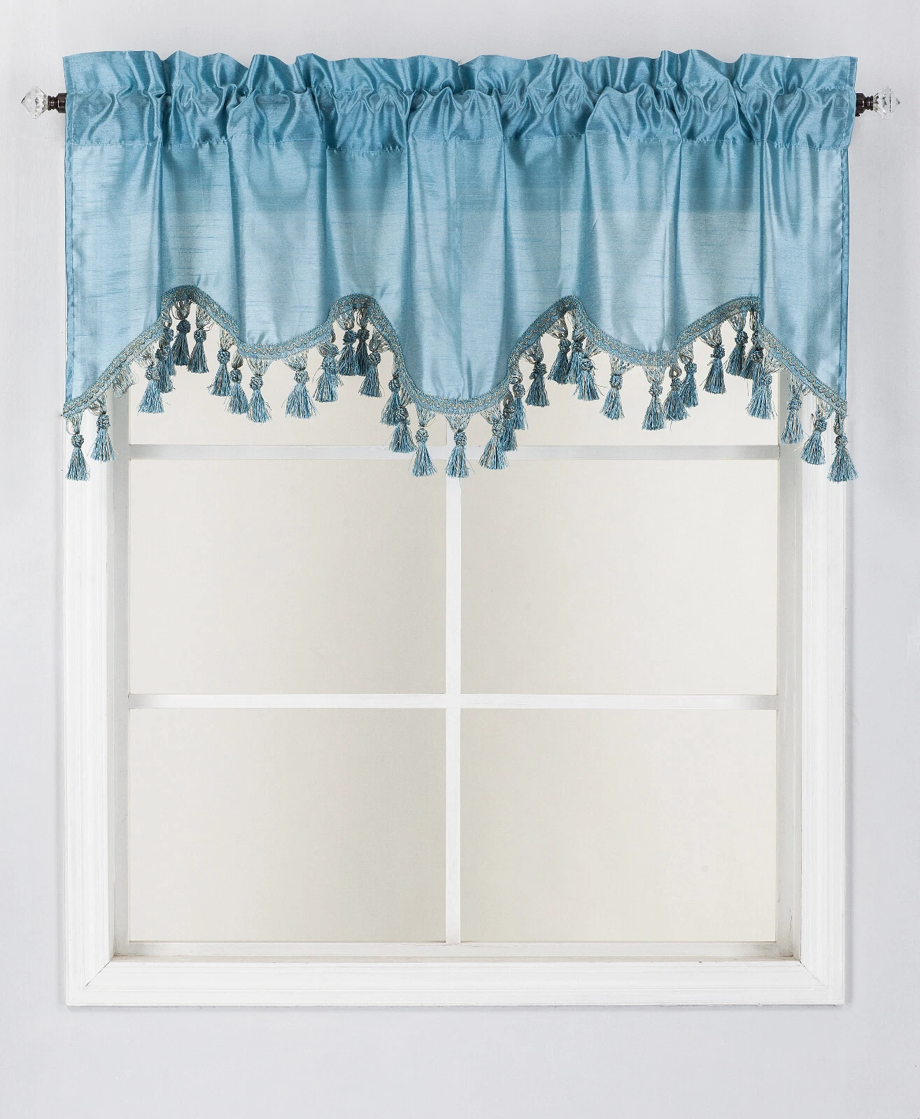 1-Piece Wave Valance with Bead-Trim Tassels, Semi-Sheer Light-Filtering ...