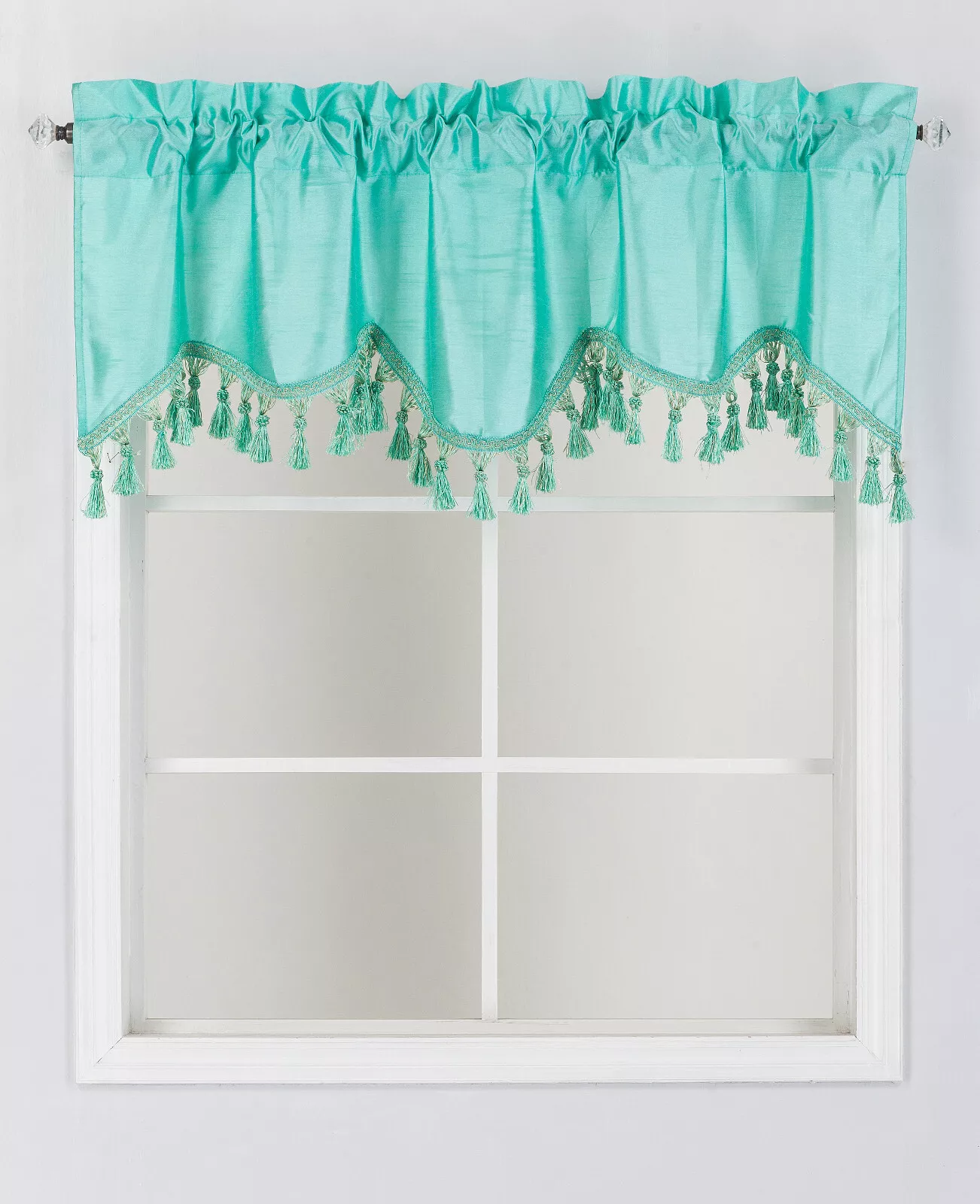 1-Piece Wave Valance with Bead-Trim Tassels, Semi-Sheer Light-Filtering ...