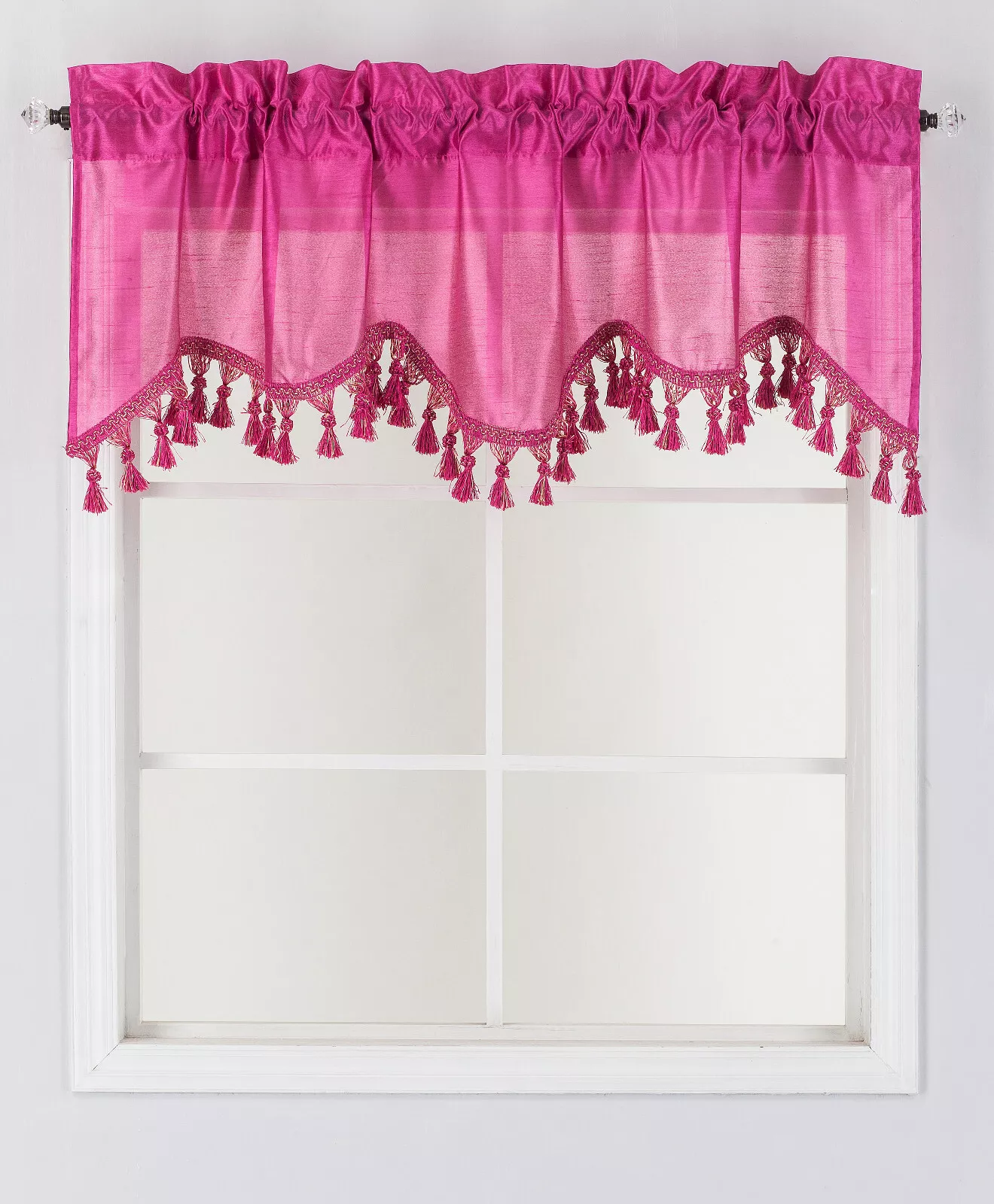 1-Piece Wave Valance with Bead-Trim Tassels, Semi-Sheer Light-Filtering ...