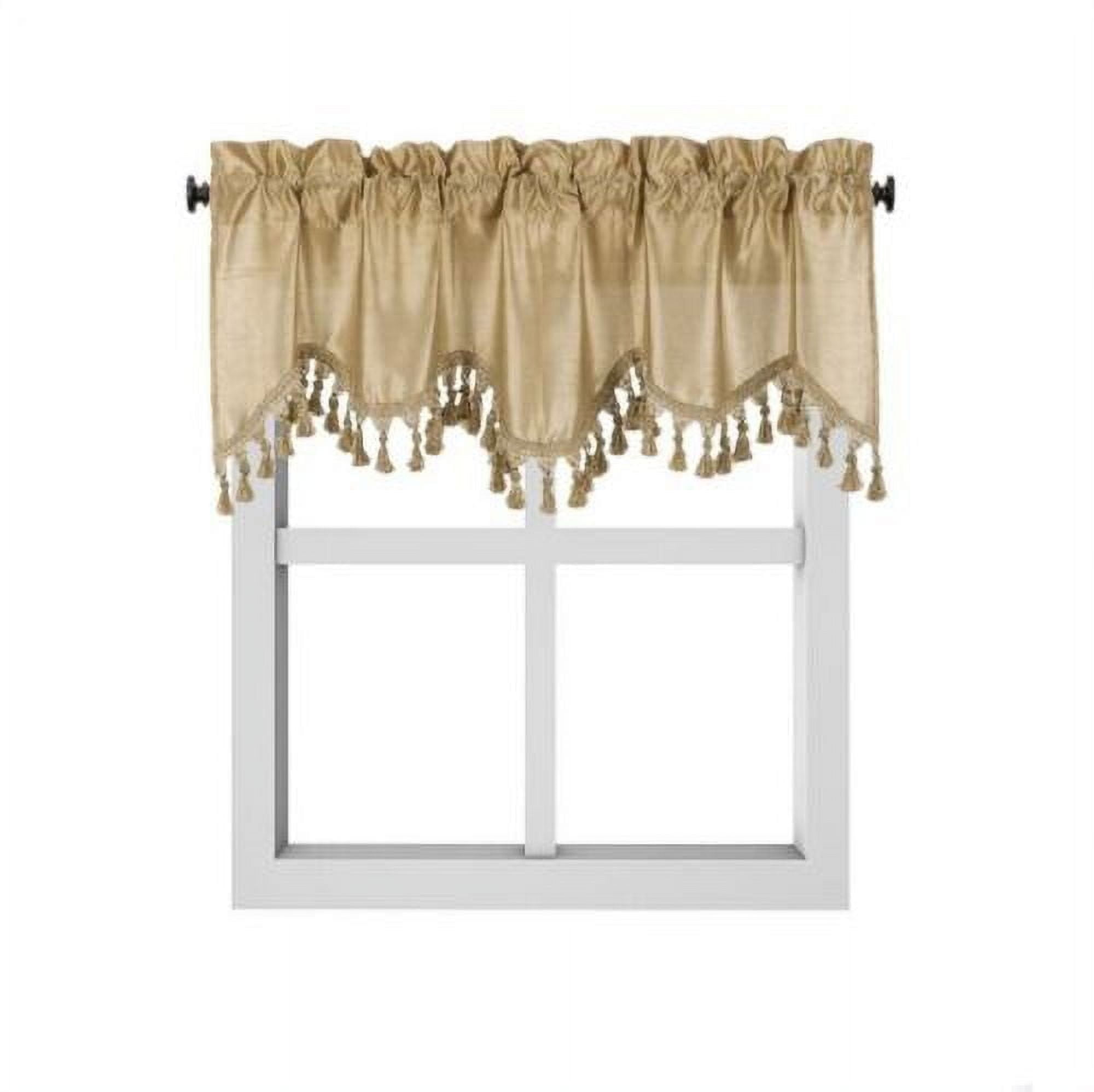 "Modern Bedroom Window Valance with Bead Trim Tassels, Semi-Sheer Light ...