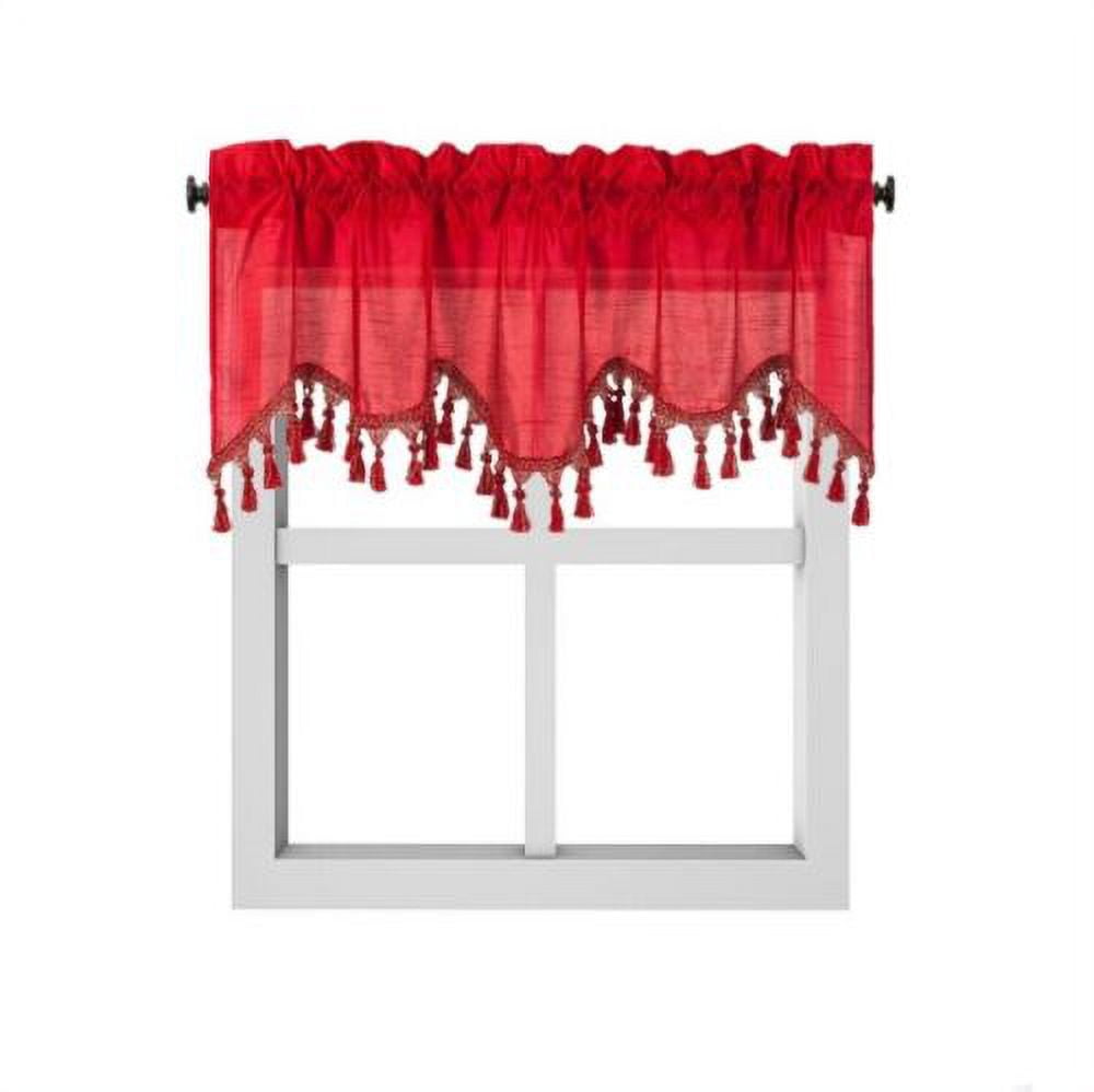 "1-Piece Red Curtain Topper, Bead Tassels, Light Filtering, Rod Pocket ...