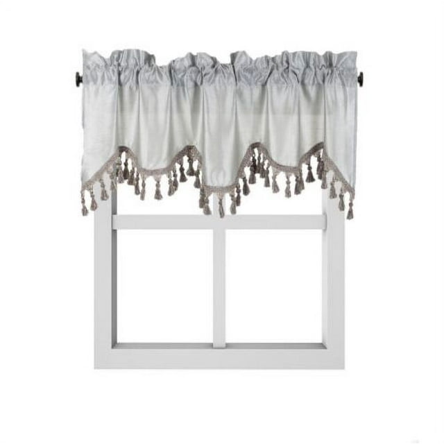 Silver Valance with Bead Trim, Semi-Sheer Light Filtering, Rod Pocket ...