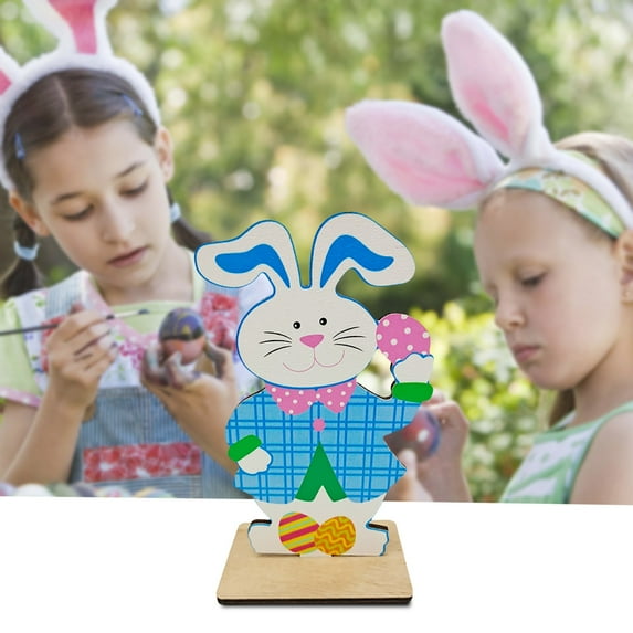 1 Piece Wood Rabbit Decorations Sign Easter Stand Up Bunny Tiered Tray ...