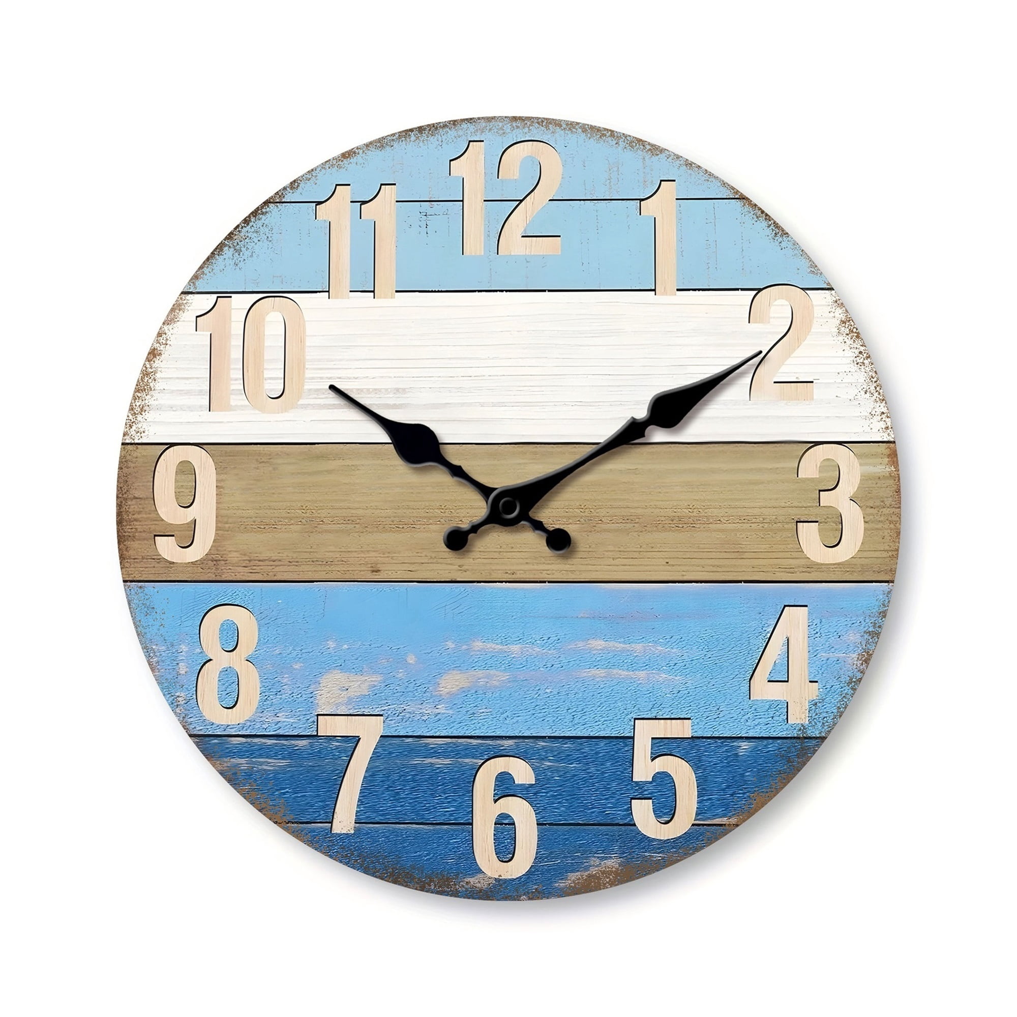 1 Piece Wooden Veneer Wall Clock Blue Wood Texture Design Wall Clock ...