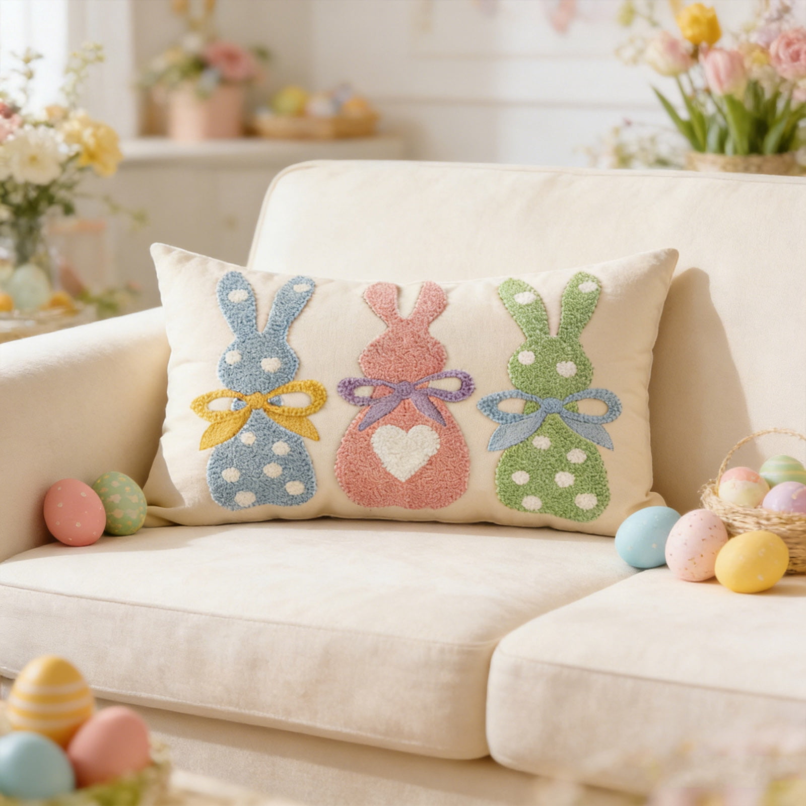 1 Pieces Easter Pillow Cover 12x20 inch Easter Rabbit Soft Plush Pillow ...