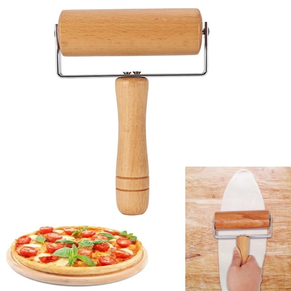1 Pieces Pizza Cutter Wooden Rolling Pin, GIXUSIL Dough Roller ...