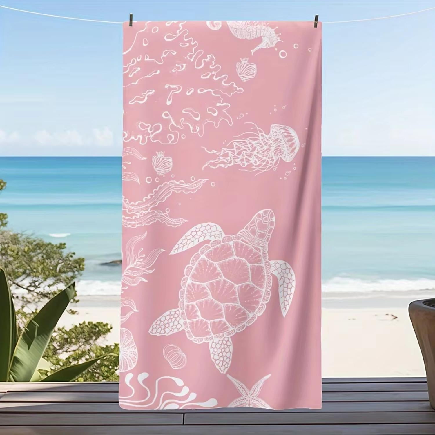 1 Pink Cartoon Turtle and Jellyfish Pattern Beach Towel - Polyester ...