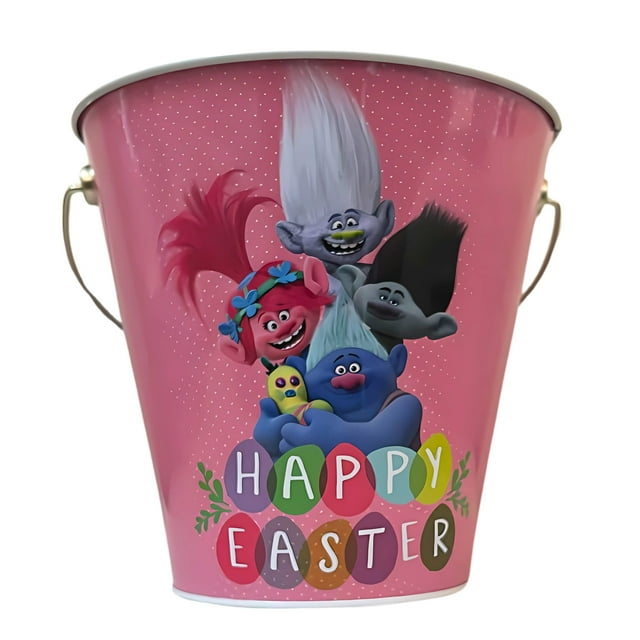 (1) Pink Happy Easter Tin Basket Reusable Bucket with Handle Spring ...