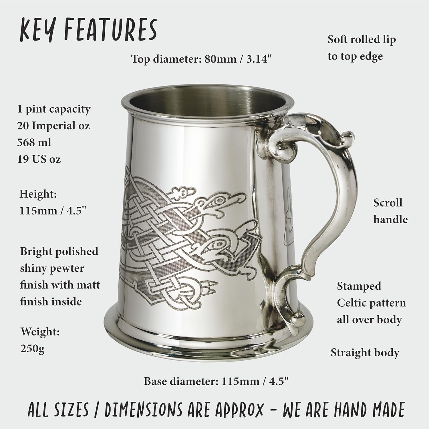 1 Pint Pewter Tankard with Celtic Birds - Walmart.com