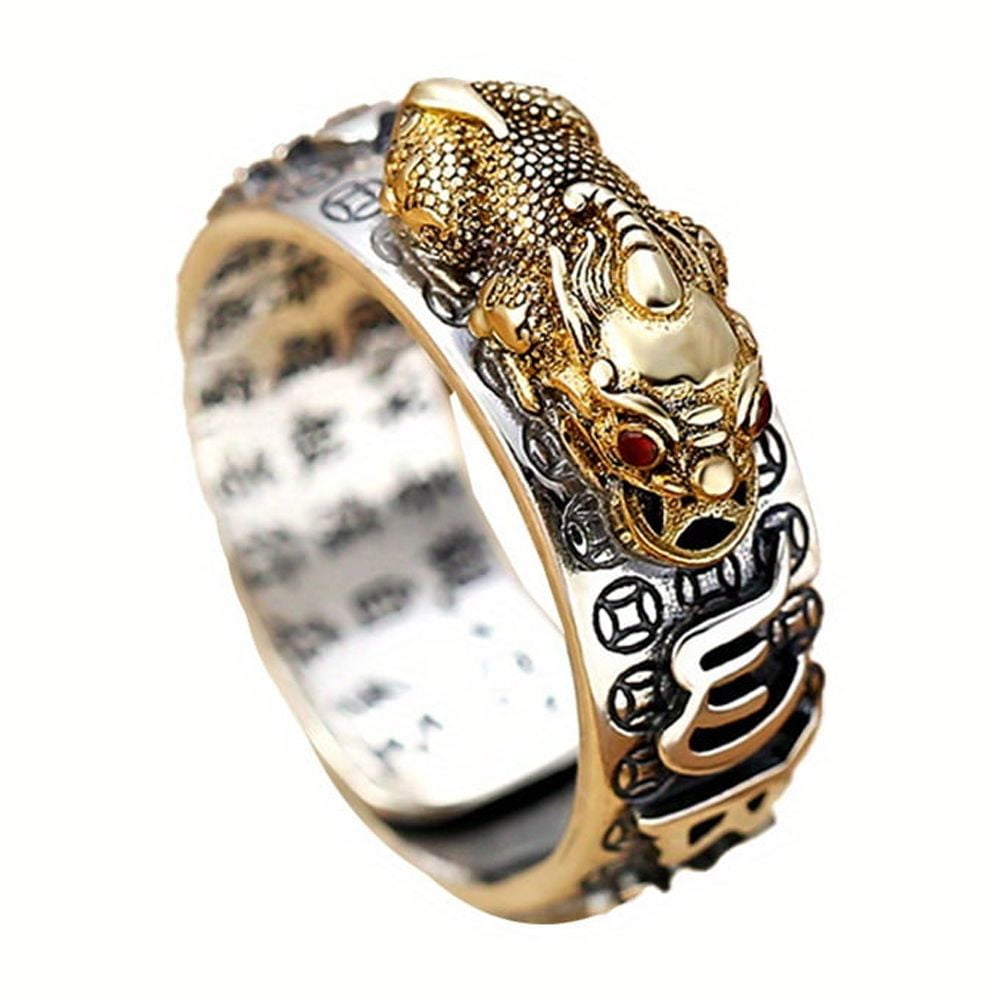 1 Pixiu Chinese Feng Shui Ring Silver-plated Copper Coin Adjustable ...