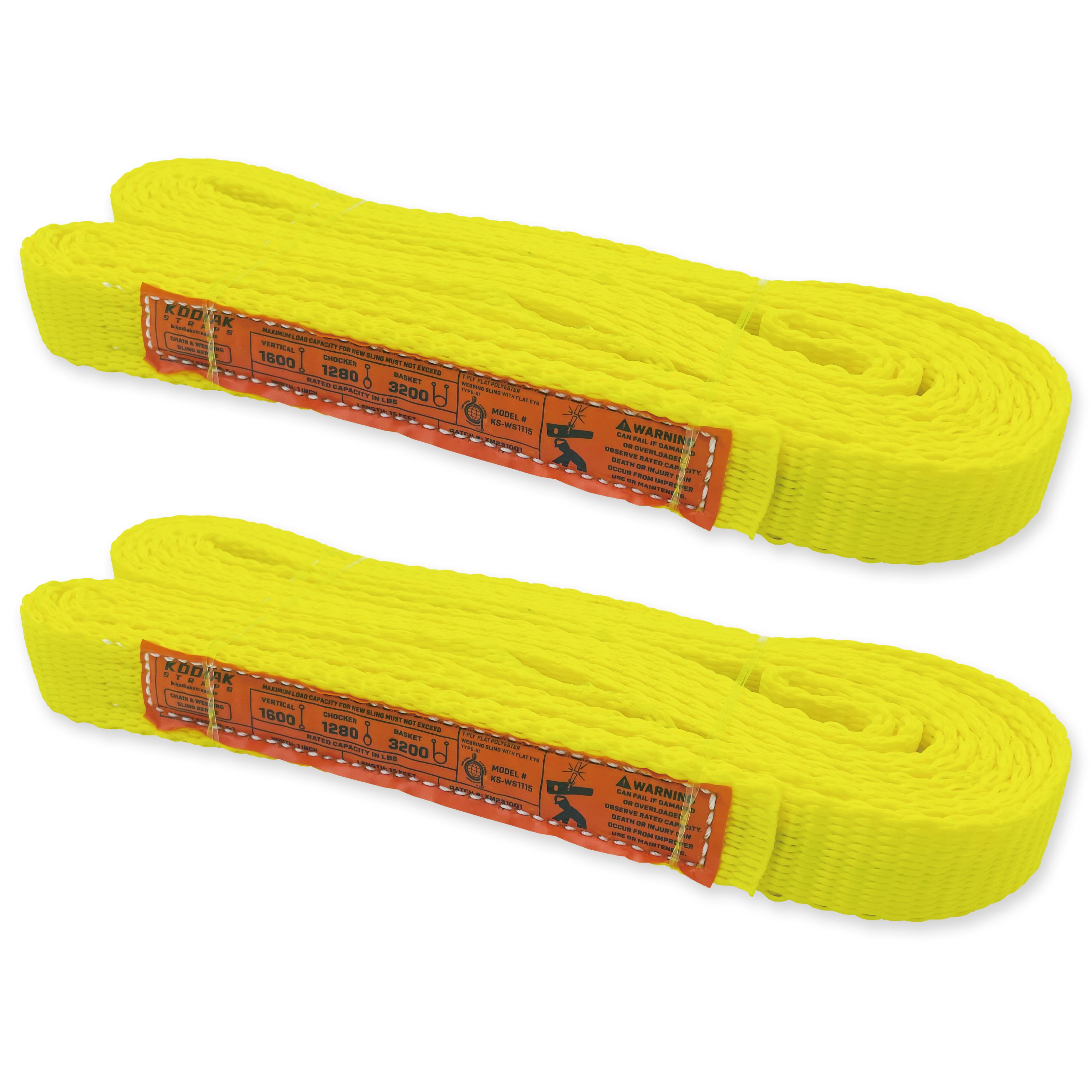 1-Ply Webbing Sling 1”x 15ft Lifting Straps 2Pack Heavy Duty Web Strap ...