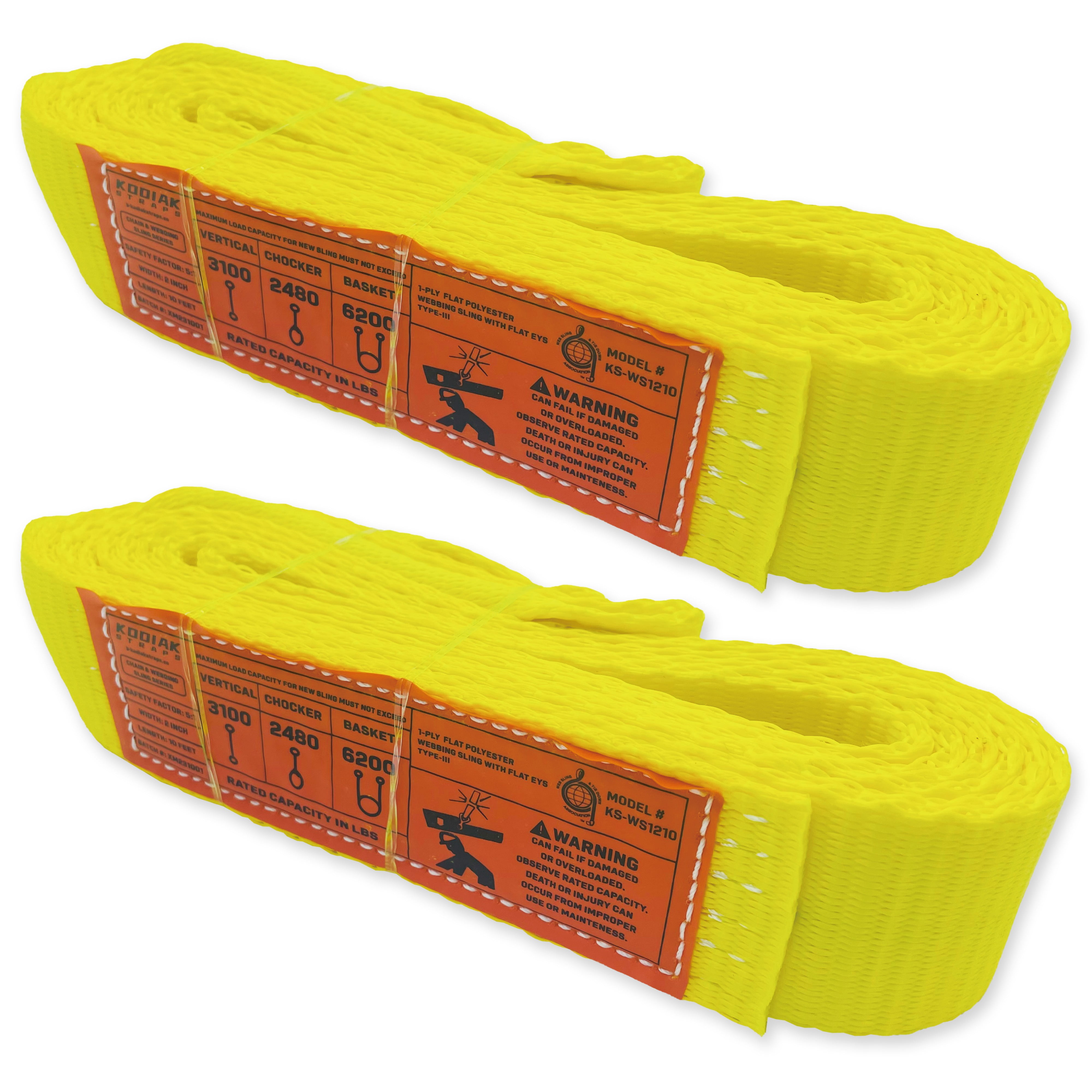 1-Ply Webbing Sling 2”x 10ft Lifting Straps 2Pack Heavy Duty Web Strap ...