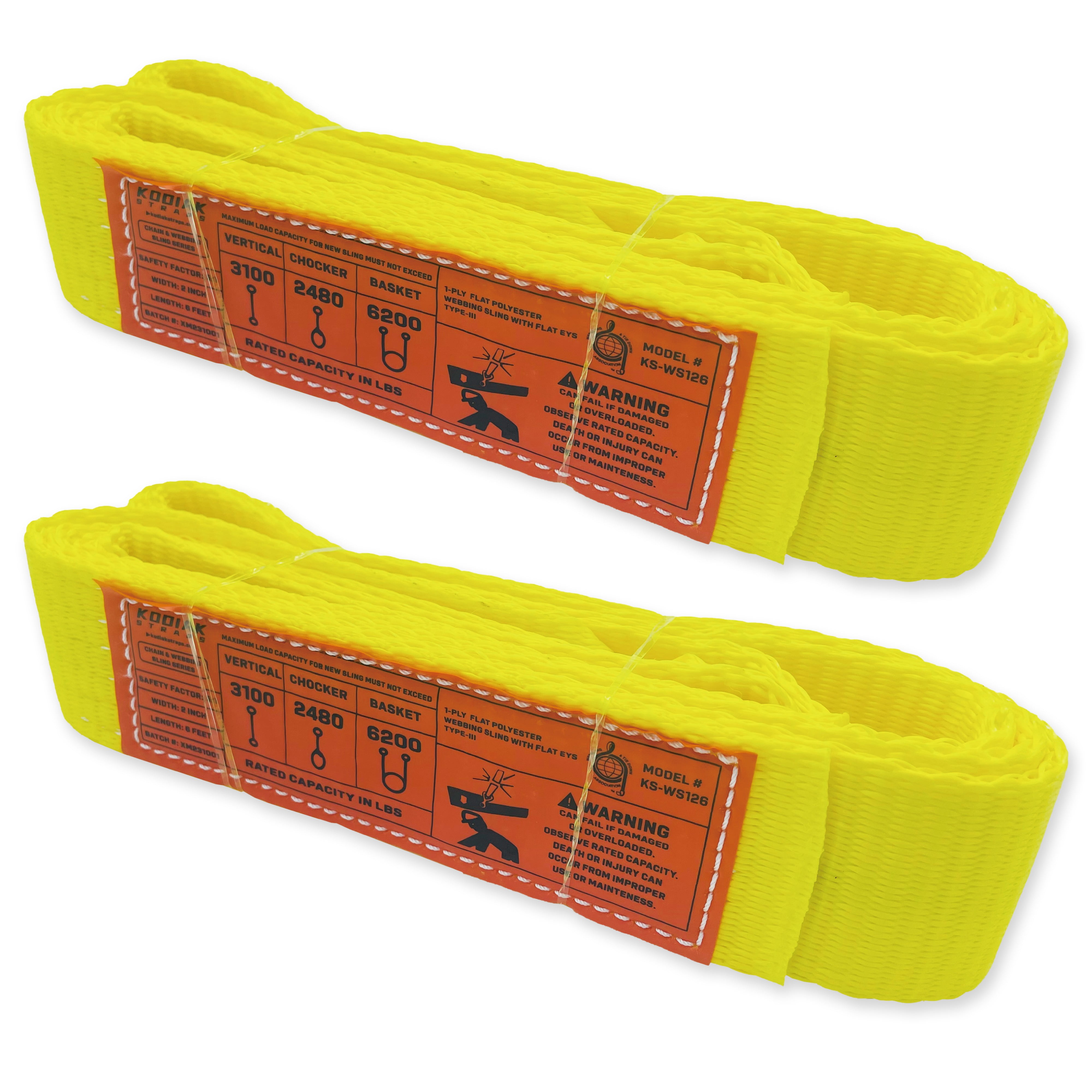 1-Ply Webbing Sling 2”x 6ft Lifting Straps 2 Pack Heavy Duty Web Strap ...