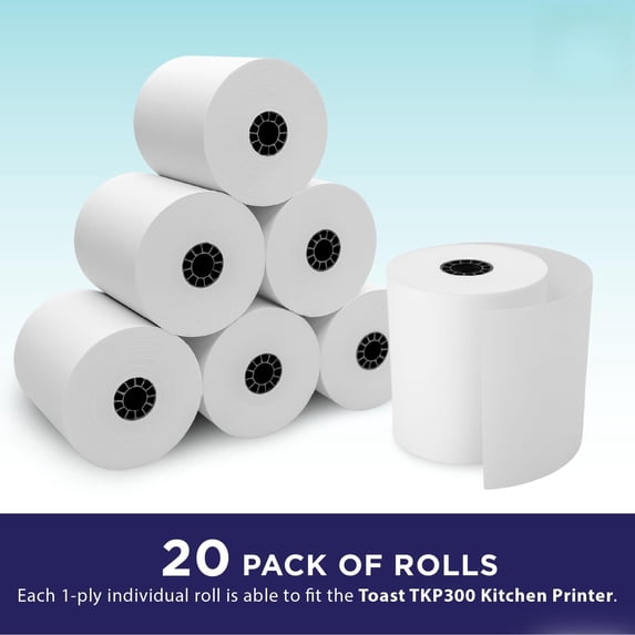1-Ply White Bond Paper Rolls, 20-Pack Compatible with Toast Kitchen ...