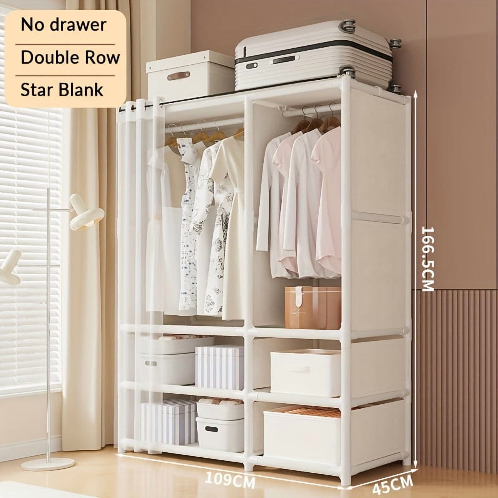 1 Portable Wardrobe In Metal with Four Drawers + 3 Hanging Areas + 3 ...