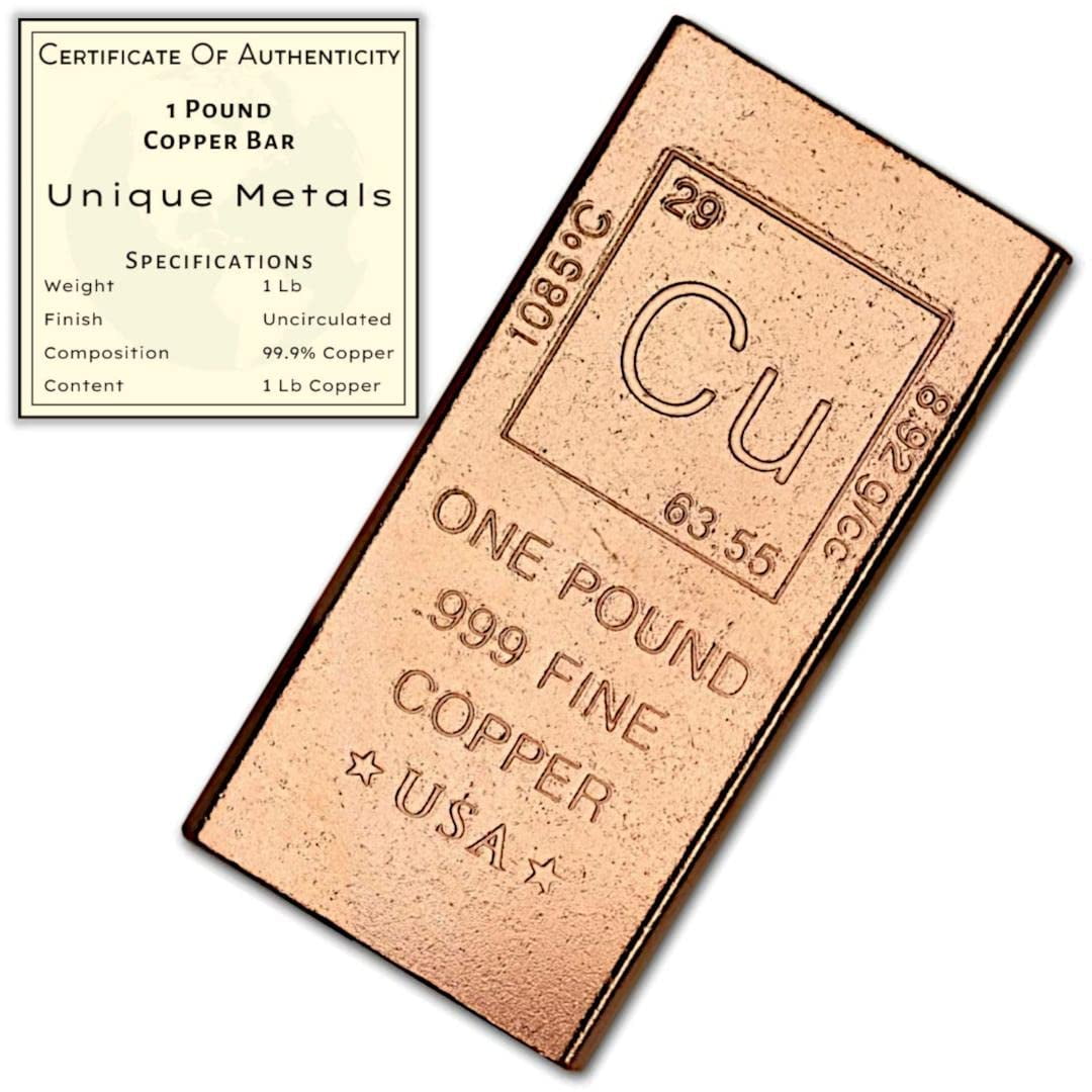 1 Pound Copper Bar Bullion Paperweight - 999 Pure Chemistry Element ...