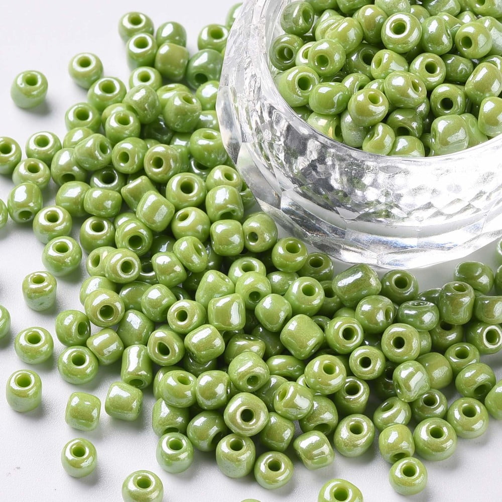 1 Pound Glass Seed Beads Opaque Colors Lustered Round Green Yellow 4mm ...