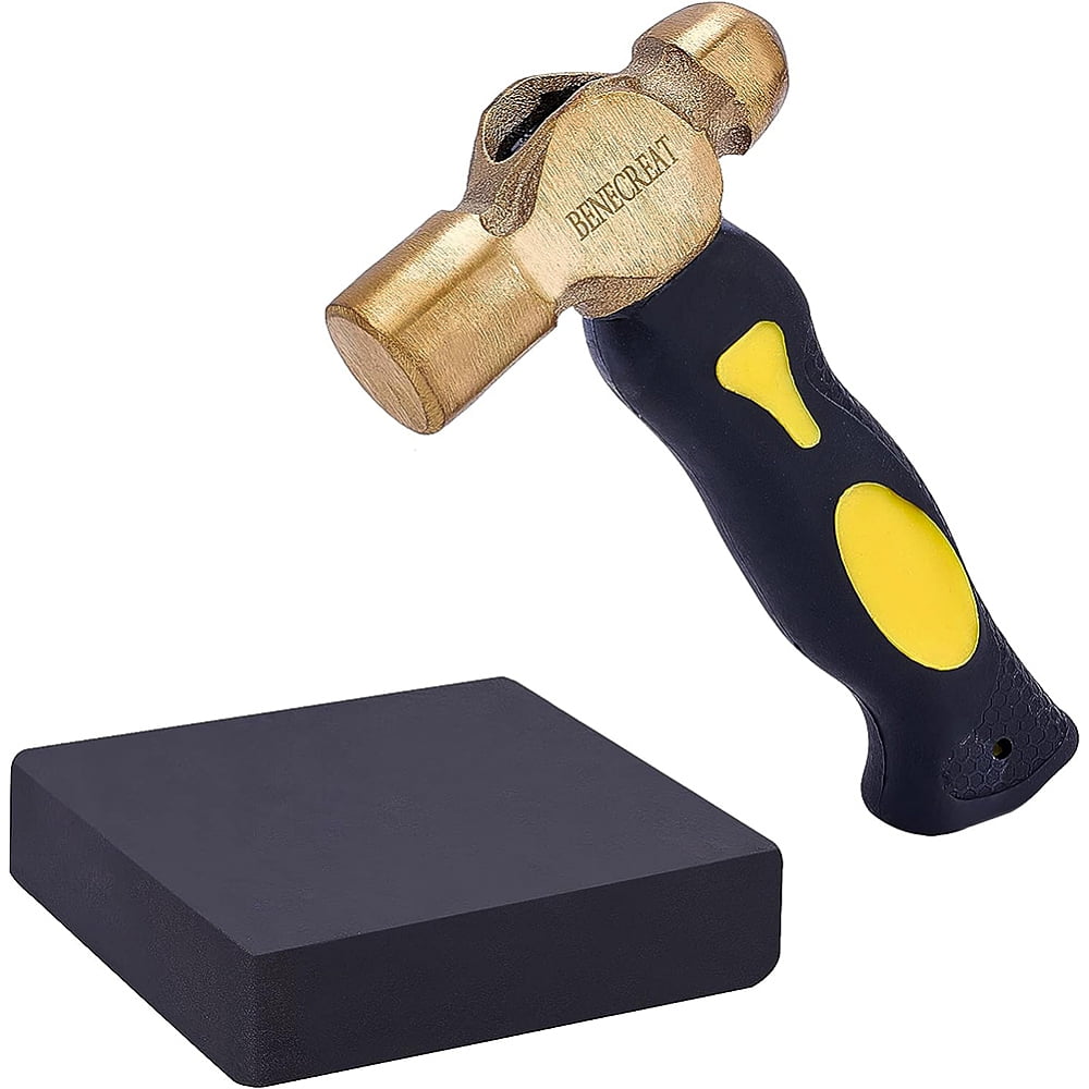 1 Pound Jewelry Making Hammer Ball Pein Head Hammer with Rubber Block ...