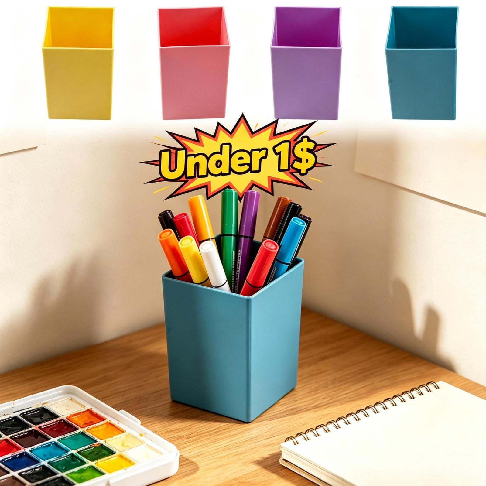 Under 1$ Product! Yellow Square Plastic Pen Holder, Durable Compact ...
