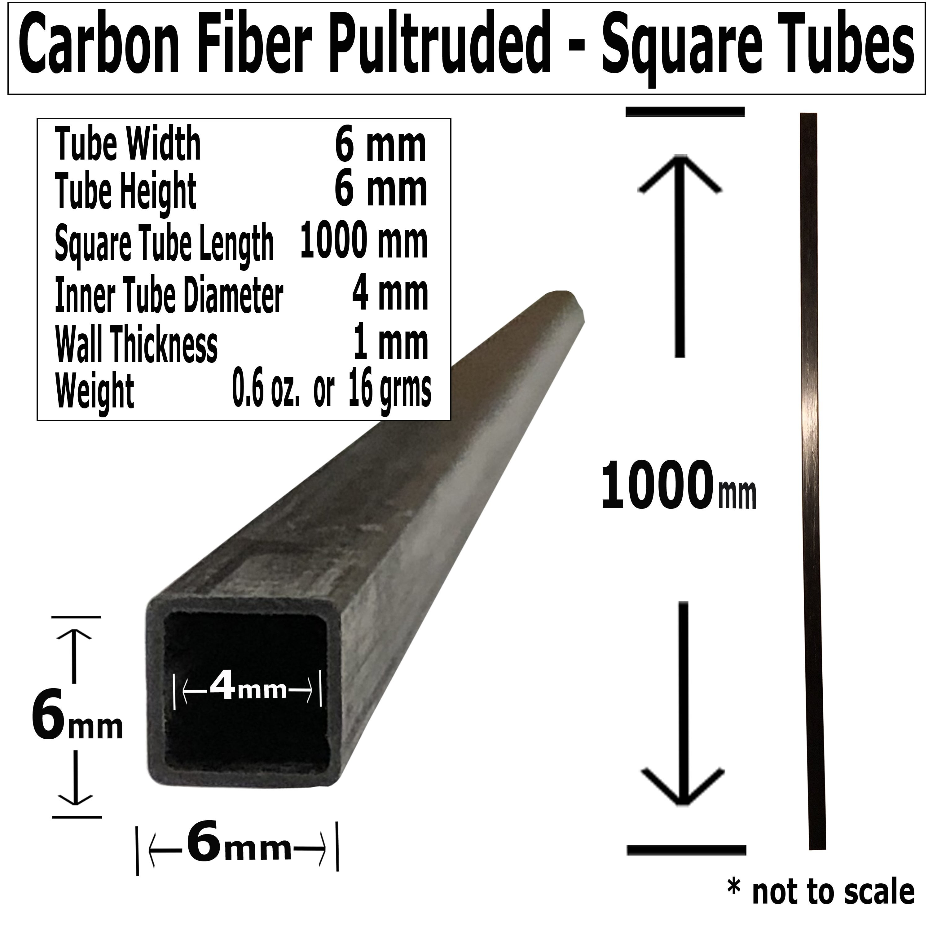 1 Pultruded Square Carbon Fiber Tube - 6mm x 6mm x 1000mm - Walmart.com