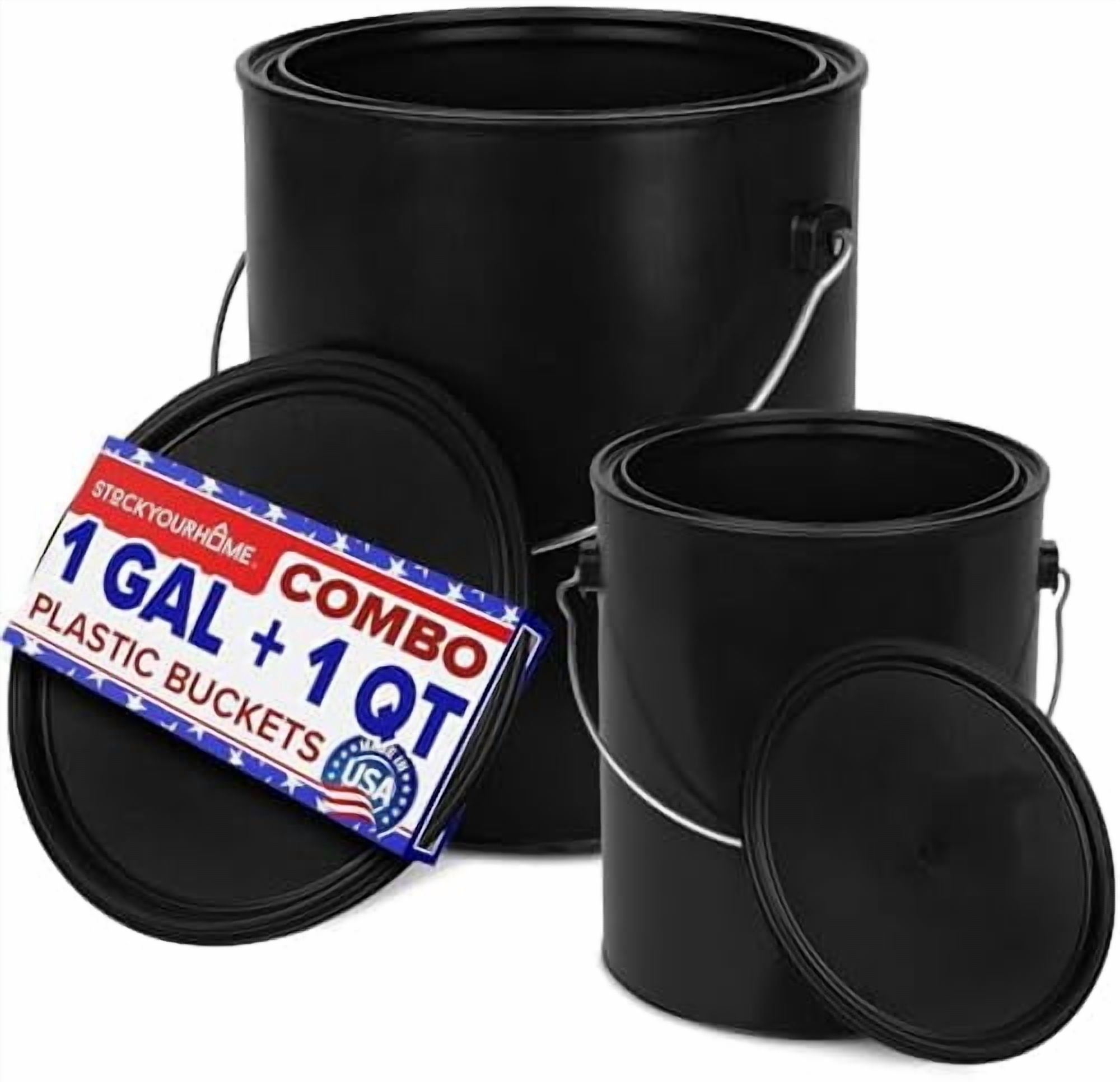 1 Quart & 1 Gallon Plastic Paint Buckets (2 Pack Combo) Triple-Lock ...