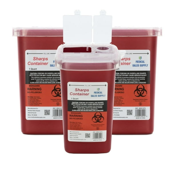 1 Quart Sharps Container Biohazard Needle Disposal Container - 3 Pack ...