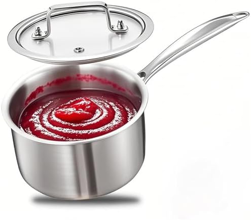 1 Quart Triple Stainless Steel Saucepan with Lid, Ramen Pot with Clear ...