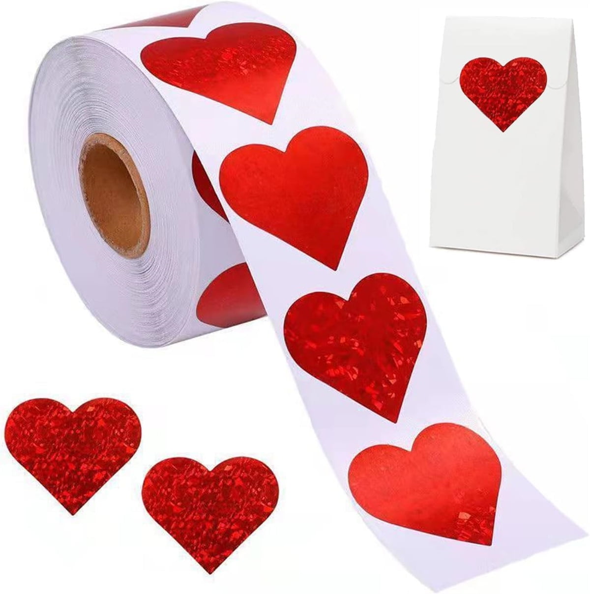 1inch Red Heart Shape Labels Stickers Yayun Shinny Red Heart Stickers ...