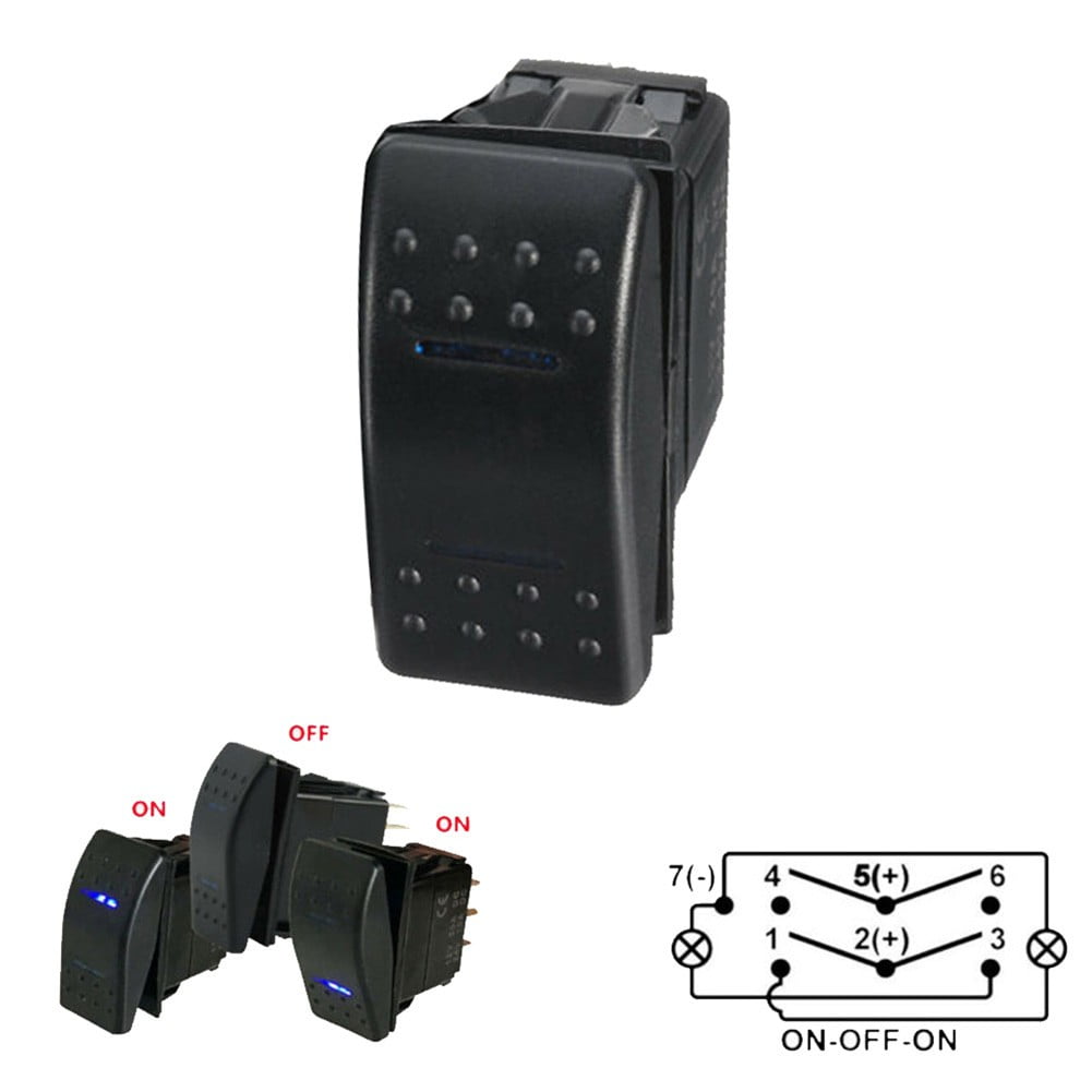 1 Rocker Switch 7Pin DPDT ON-OFF-ON 2 LED Rocker Switch Car Truck ...