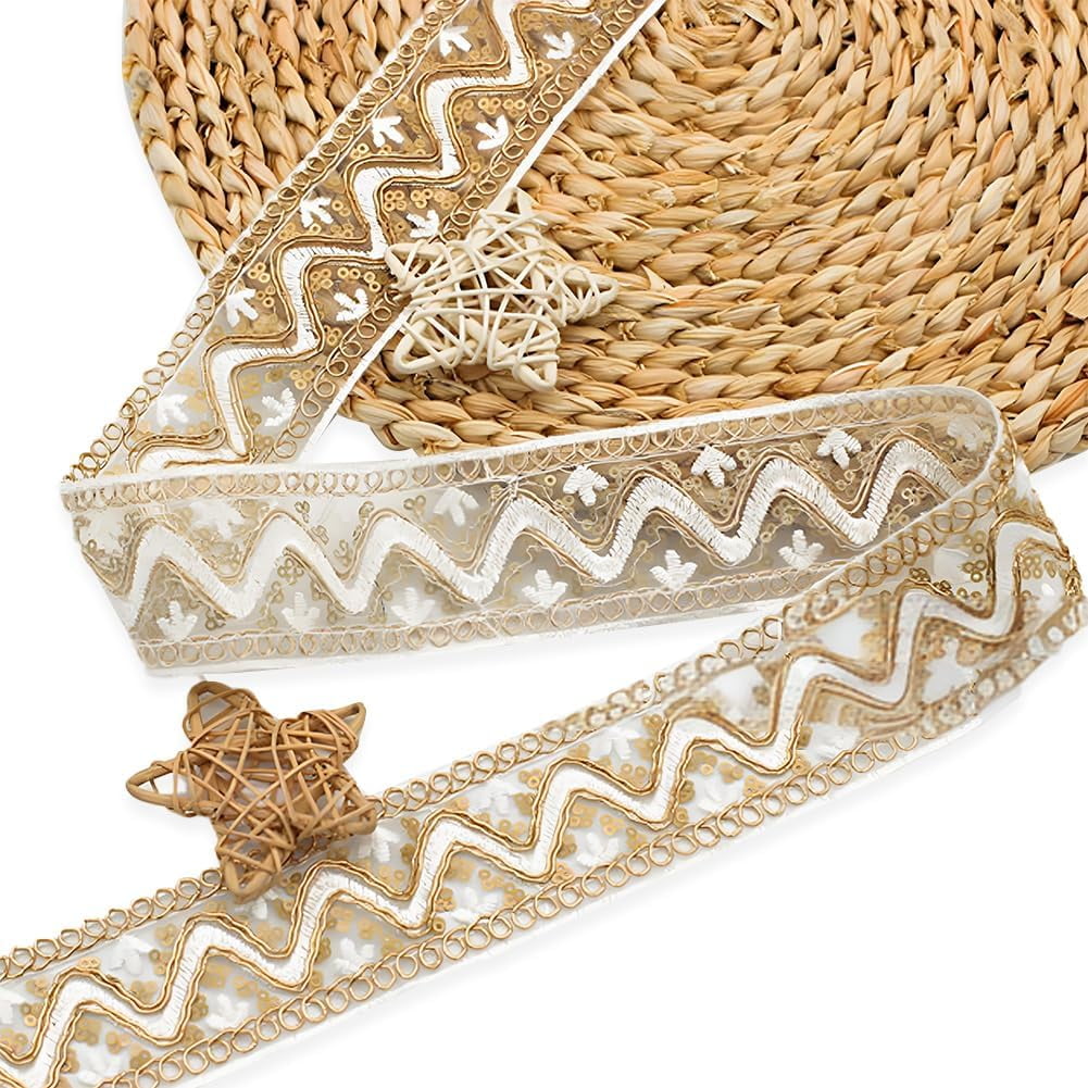 1 Roll 10 Yards 2 Inch Gold Sequin Lace Trim Embroidery Sequins Ribbon ...