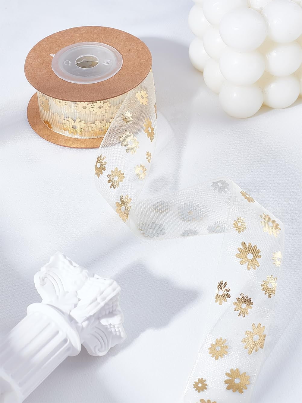 1 Roll 10M 1 inch(25mm) Flower Organza Ribbons Sheer Wrapping Ribbon ...