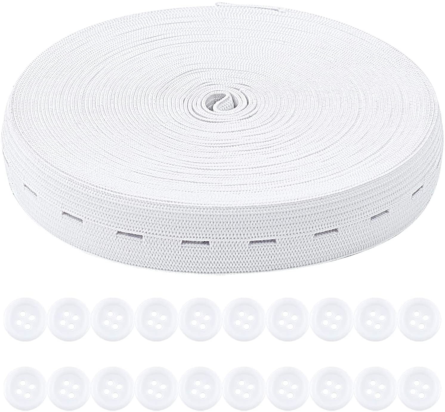 NOBRAND 10M Elastic Band, 20 Resin Buttons, Stretch Sewing Cord with ...