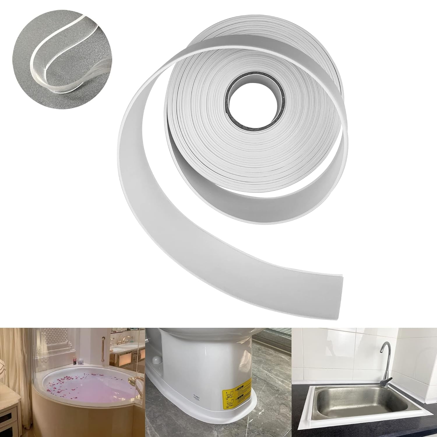 1 Roll 150/500CM Caulk Tape Waterproof PVC Self Adhesive Bathroom ...