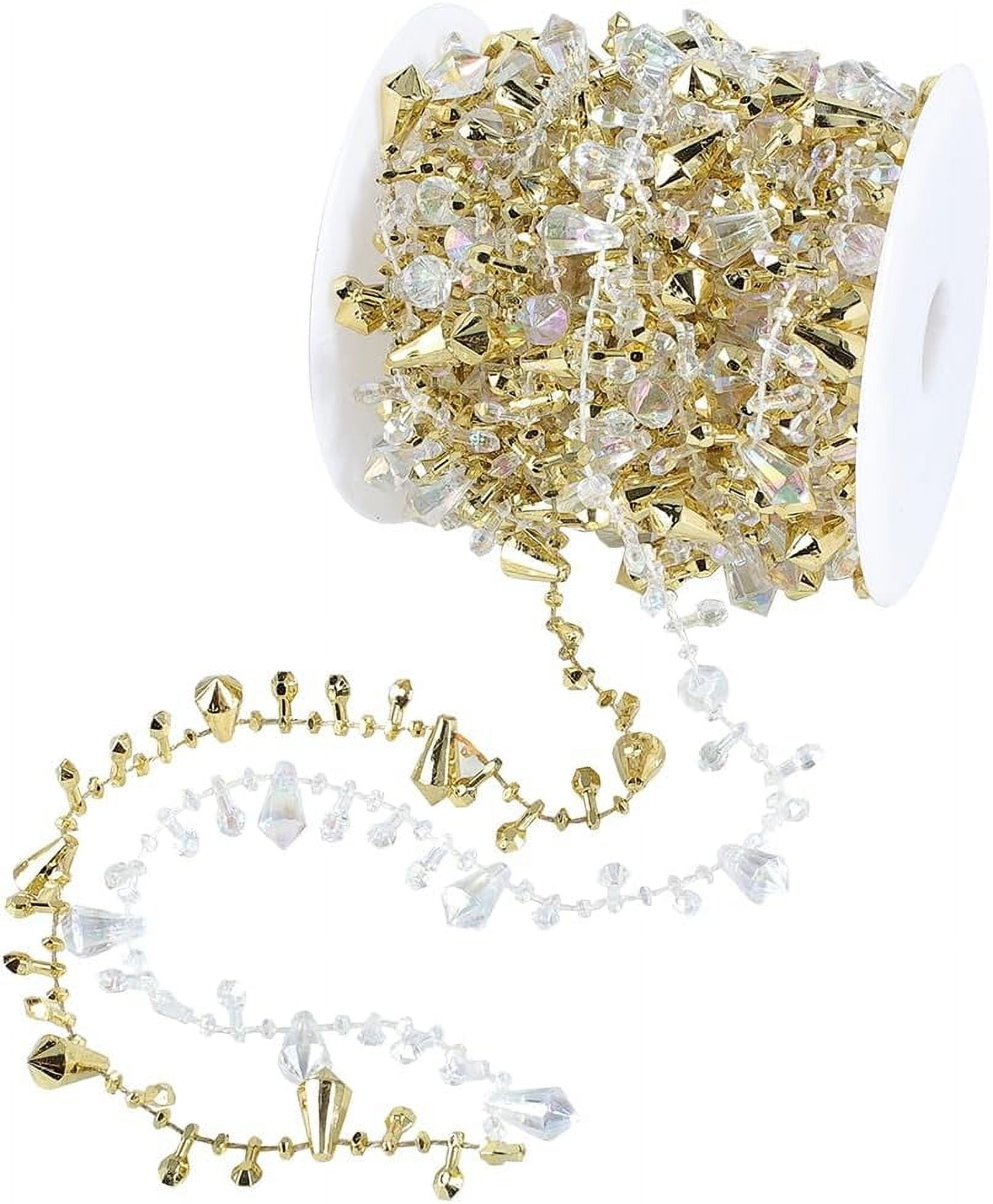 1 Roll 16.4Ft/5m Beaded Christmas Garland Gold Strands Iridescent ...