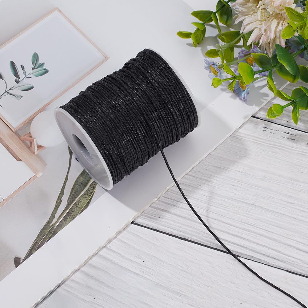 1 Roll 1mm Black Waxed Cotton Thread Cord 100 Yards Macrame String for ...