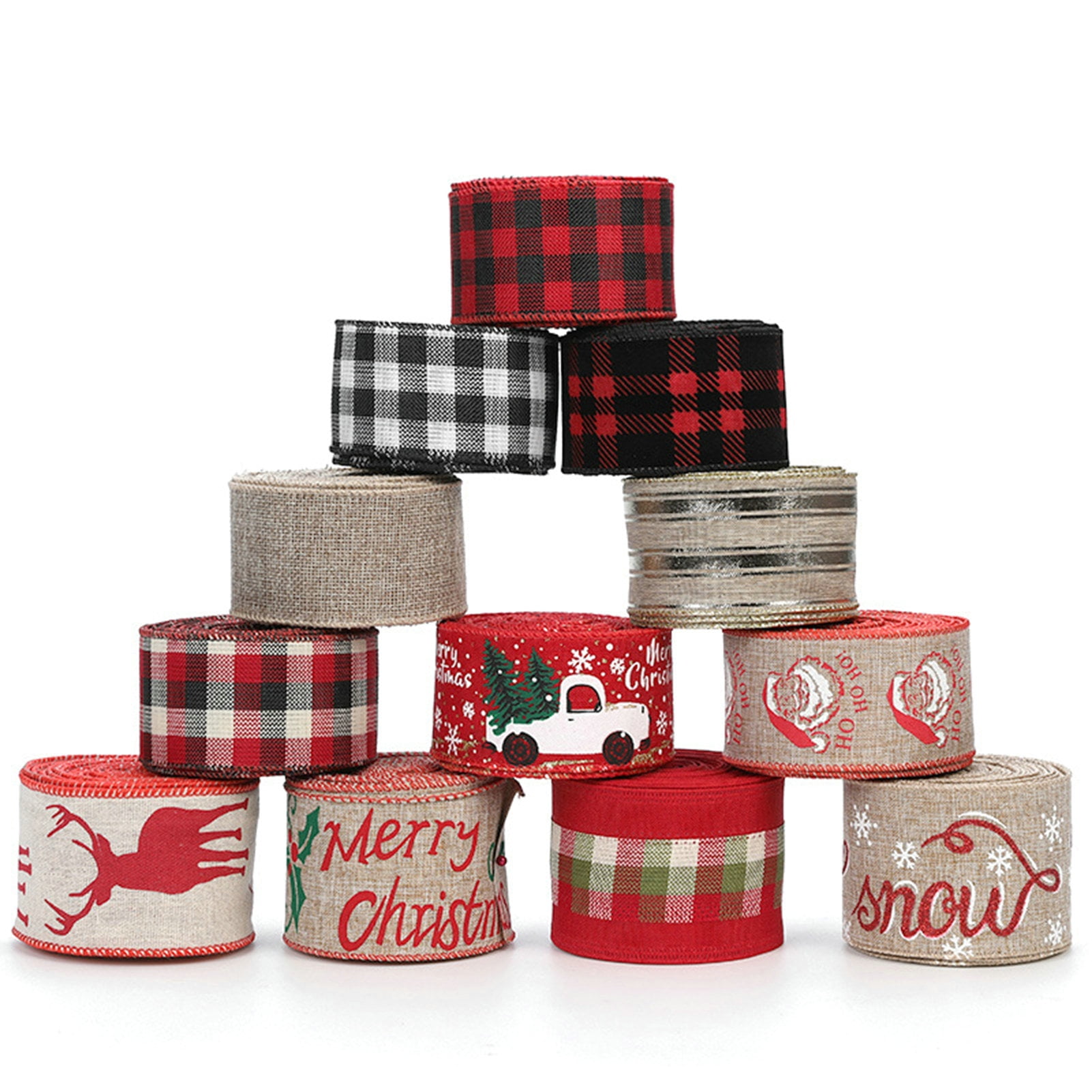 1 Roll 2Mx5CM Christmas Ribbon Red Black White Plaid Santa Car Wired ...