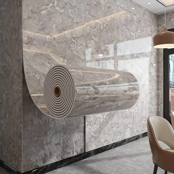 1 Roll 3D Glossy White & Golden Marble Peel & Stick Tile - Removable ...