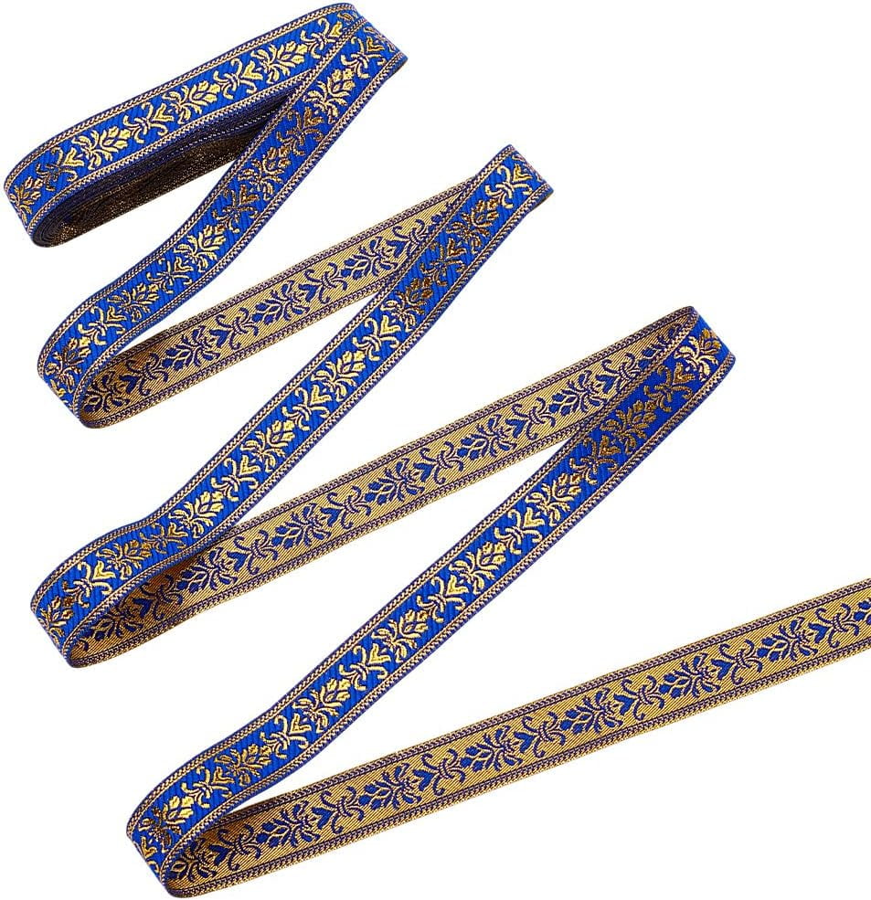 1 Roll 7.7Yard×3/4inch Blue Floral Boho Jacquard Ribbon Vintage Ethnic ...