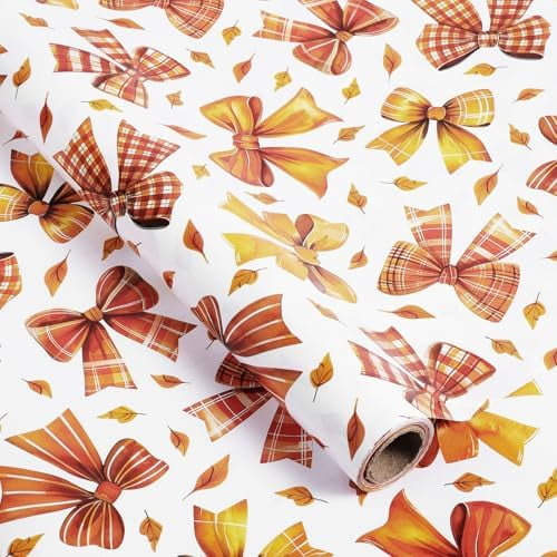 1 Roll Autumn Yellow Bows Wrapping Paper Roll - Mini Roll - 17 In x 33 ...